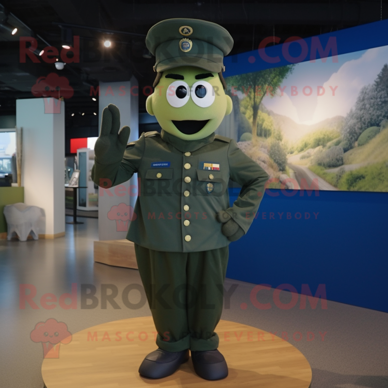 Olive Navy Soldier mascot costume character dressed with a Pleated ...