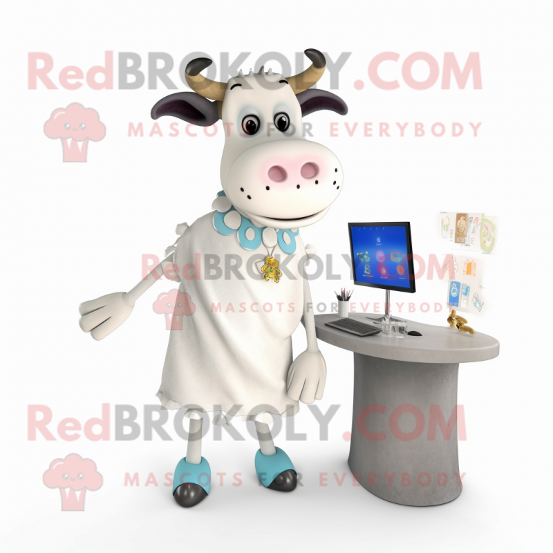 Personaje de traje de mascota White Jersey Cow vestido con una falda ...