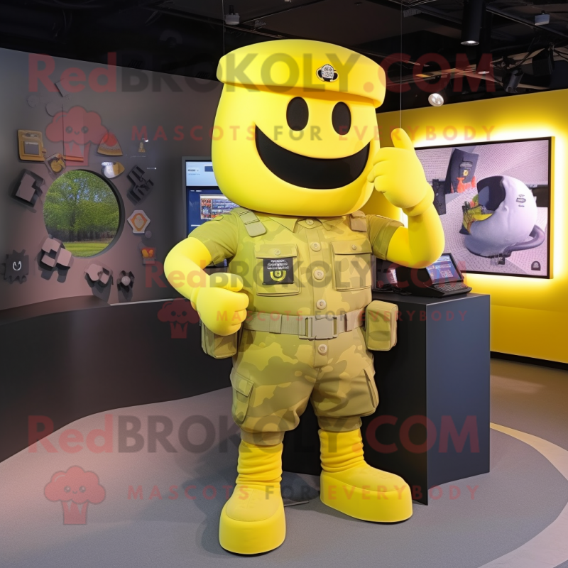 Yellow Army Soldier mascot costume character dressed with a Waistcoat ...