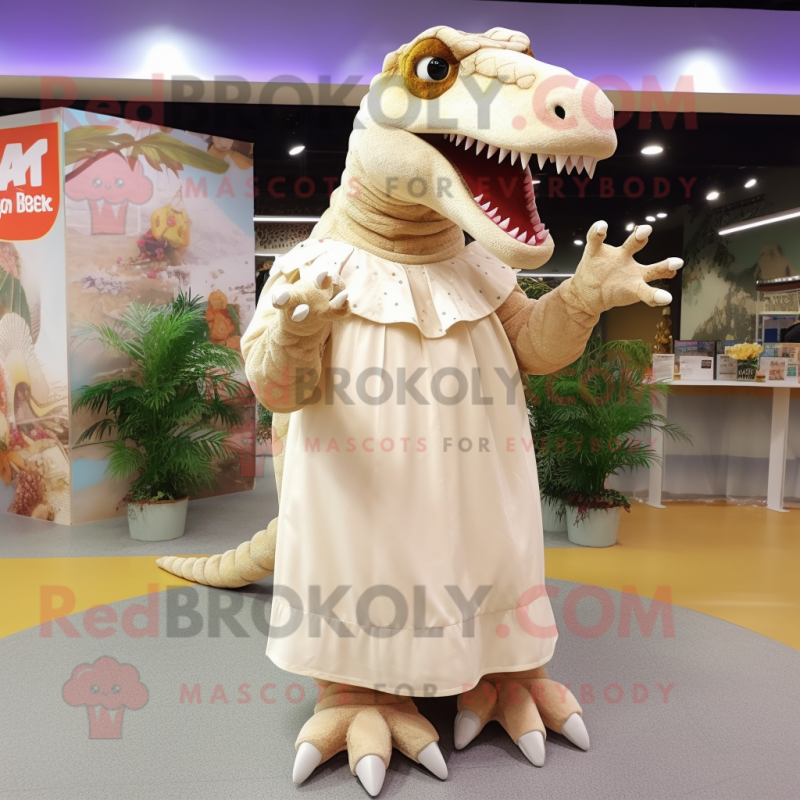 Personaje de traje de mascota Cream T Rex vestido con un Maxi Dress y ...