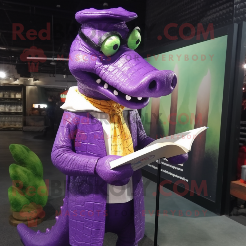 Personnage de costume de mascotte de crocodile violet habillé d'un ...