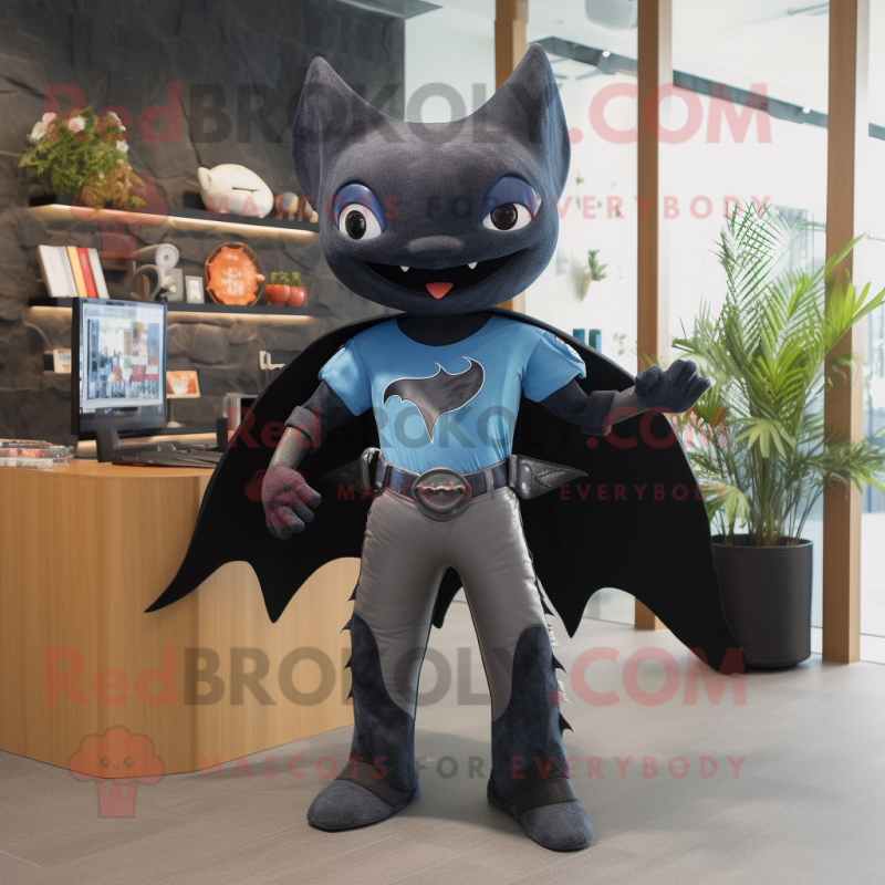 Black Manta Ray mascot costume character dressed with a Denim Shorts ...