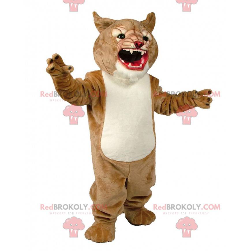 Mascot puma beige y blanco, feroz disfraz felino