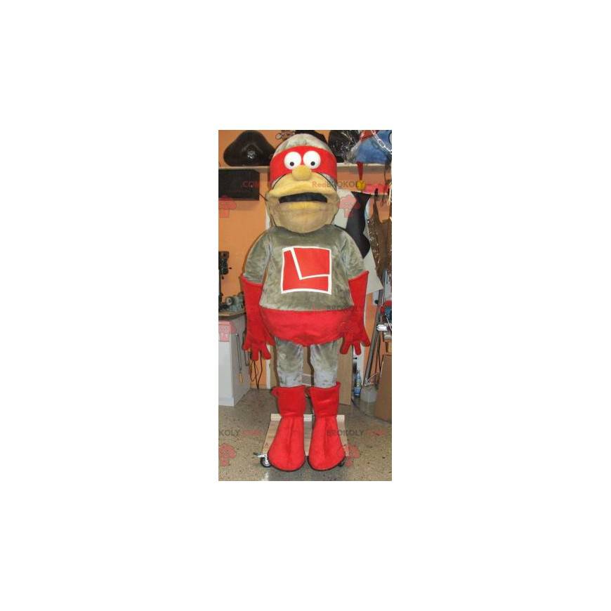 Gray and red superhero mascot - Human Mascots