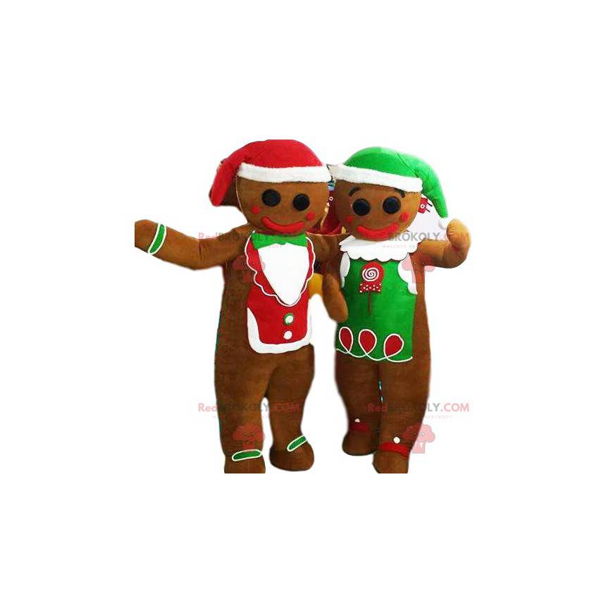 Gingerbread man mascot duo with their cap - Our