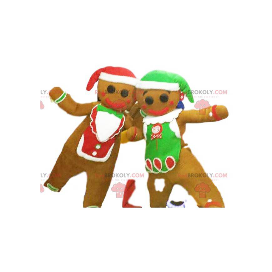 Gingerbread man mascot duo with their cap - Our