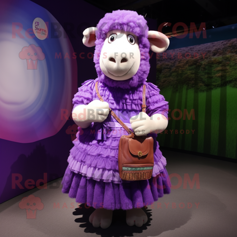 Purple Merino Sheep mascot costume character dressed with a Skirt and ...