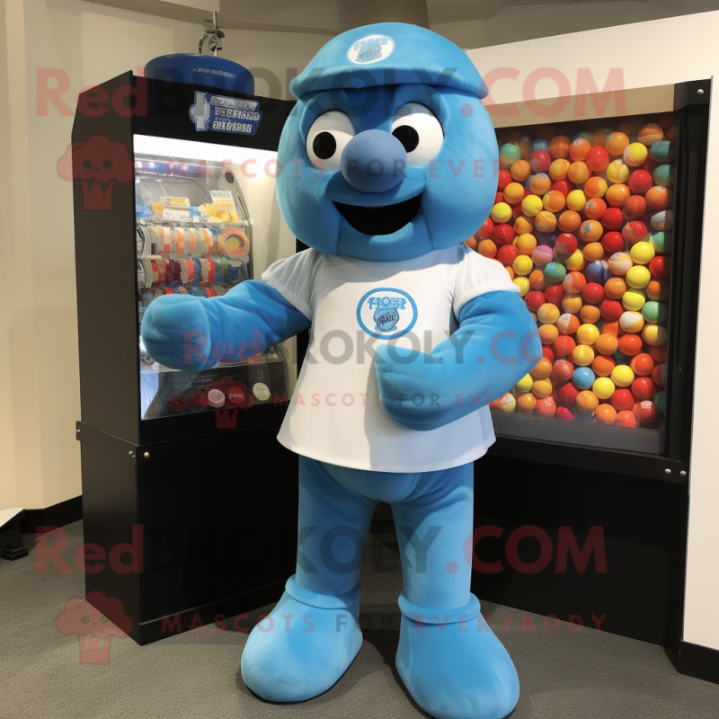 Sky Blue Gumball Machine mascot costume character dressed with a Polo ...