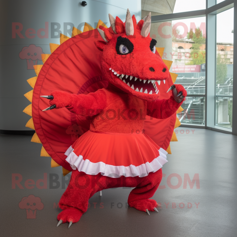 Red Stegosaurus mascot costume character dressed with a Circle Skirt ...