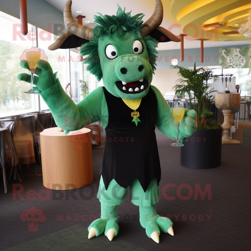 Forest Green Minotaur mascot costume character dressed with a Cocktail ...