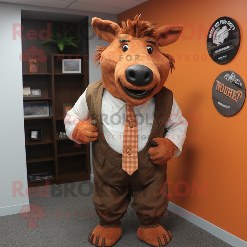 Rust Wild Boar mascot costume character dressed with a Dress Shirt and ...