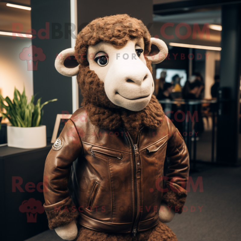 Brown Merino Sheep mascot costume character dressed with a Leather ...