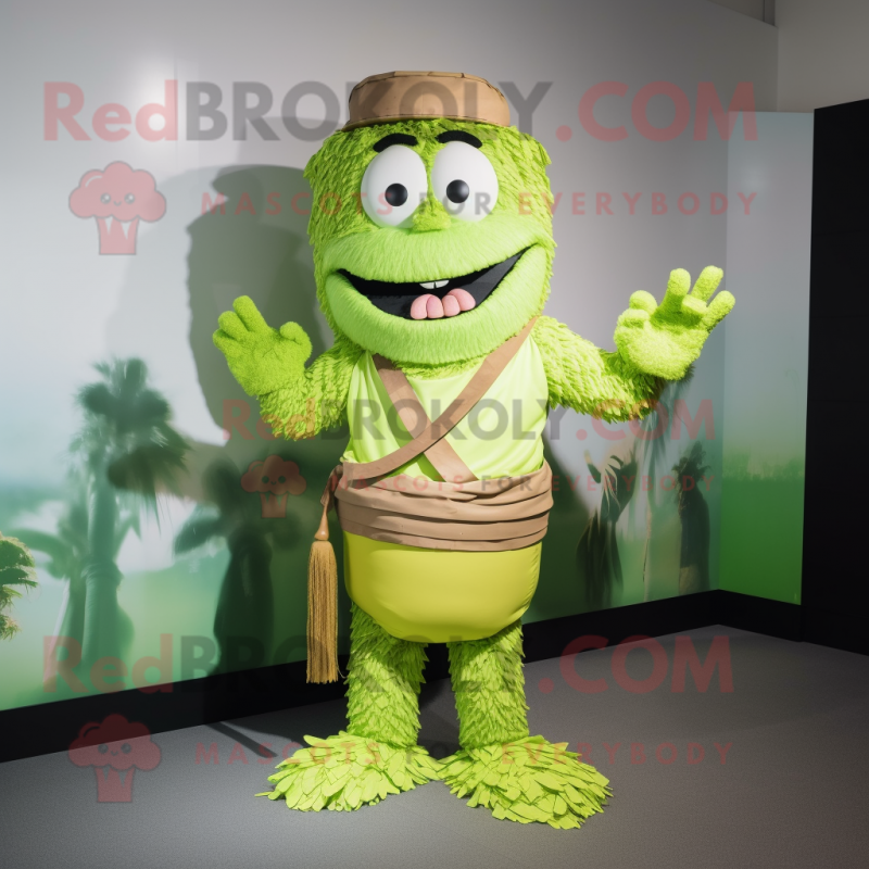 Lime Green Fried Rice mascot costume character dressed with a Cargo ...