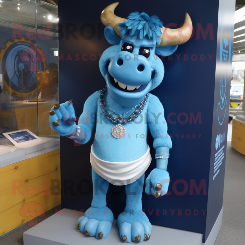 Blue Minotaur mascot costume character dressed with a Oxford Shirt and ...