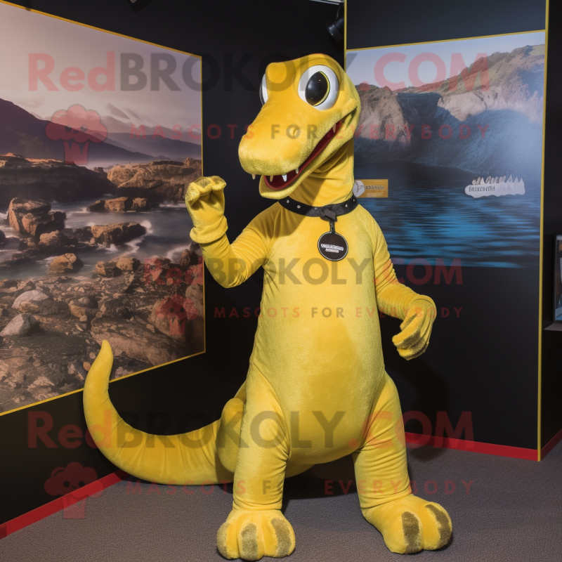 Gold Loch Ness Monster mascot costume character dressed with a T-Shirt ...