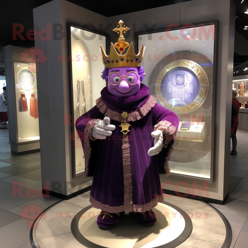 Purple King mascot costume character dressed with a Coat and Bracelet ...