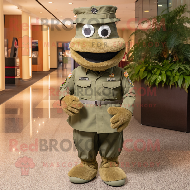 Olive American Soldier mascot costume character dressed with a Mini ...