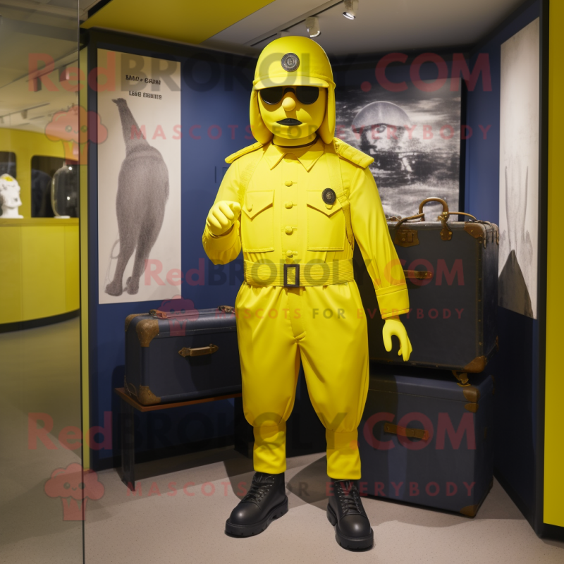 Lemon Yellow Navy Soldier mascot costume character dressed with a Suit ...