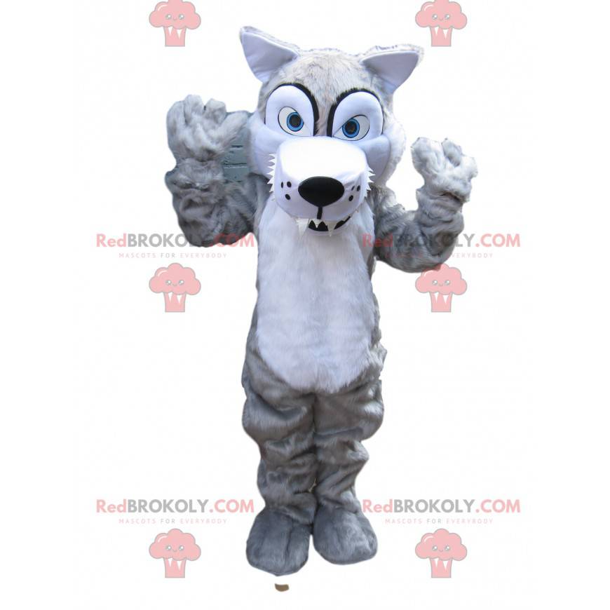Gray and white wolf mascot in basketball outfit - Sizes L (175-180CM)