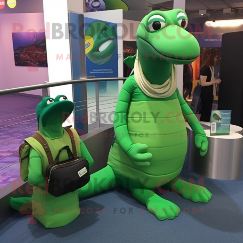 Green Loch Ness Monster mascot costume character dressed with a ...
