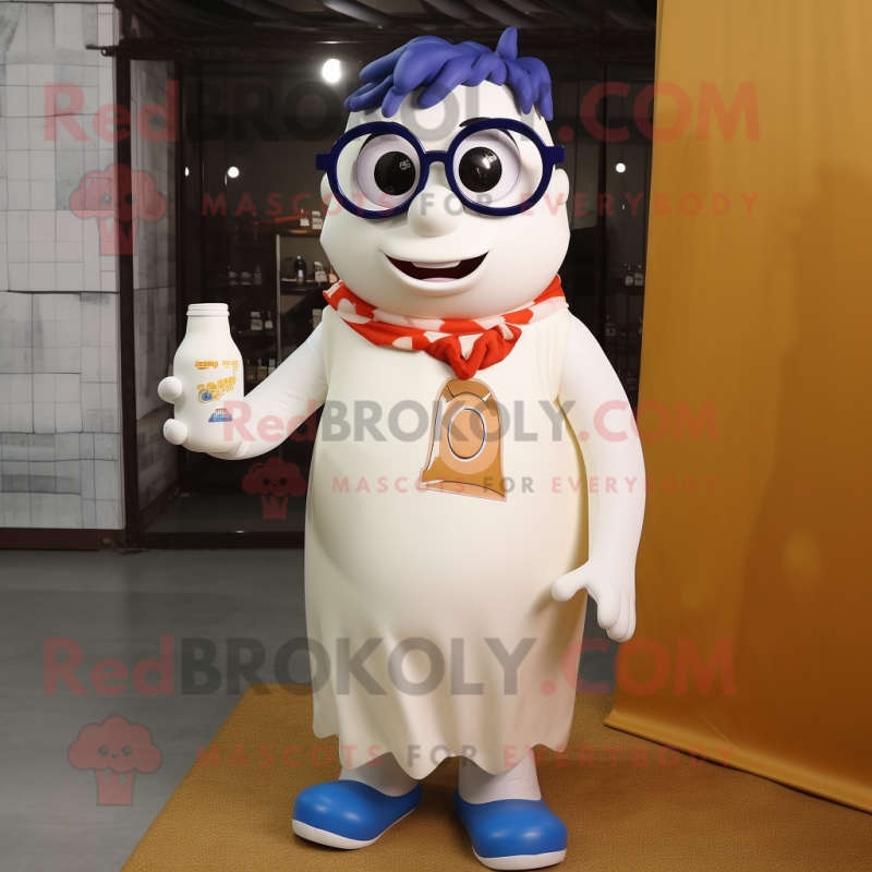 White Bottle Of Milk mascot costume character dressed with a Overalls ...