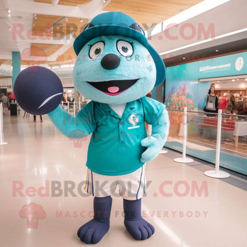 Blaugrüner Volleyball-Maskottchen-Kostümcharakter, gekleidet mit einem ...