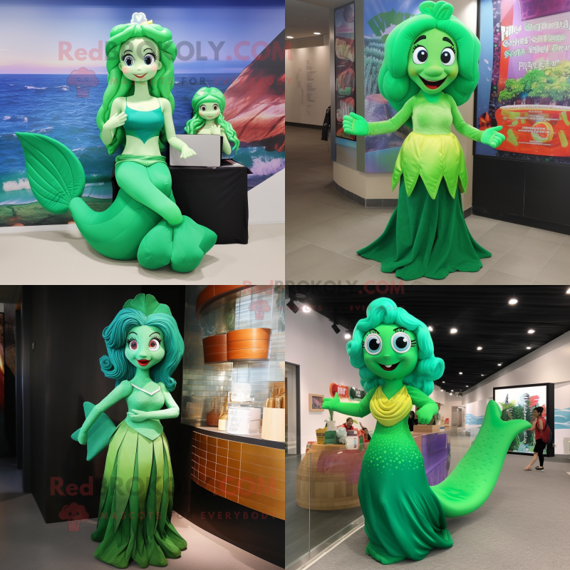 Green mermaid mascot costume character dressed with Empire Waist Dress ...
