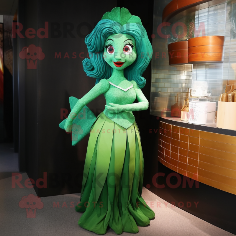 Green mermaid mascot costume character dressed with Empire Waist Dress ...