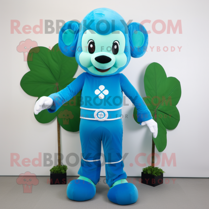 Sky Blue Four Leaf Clover mascot costume character dressed with ...