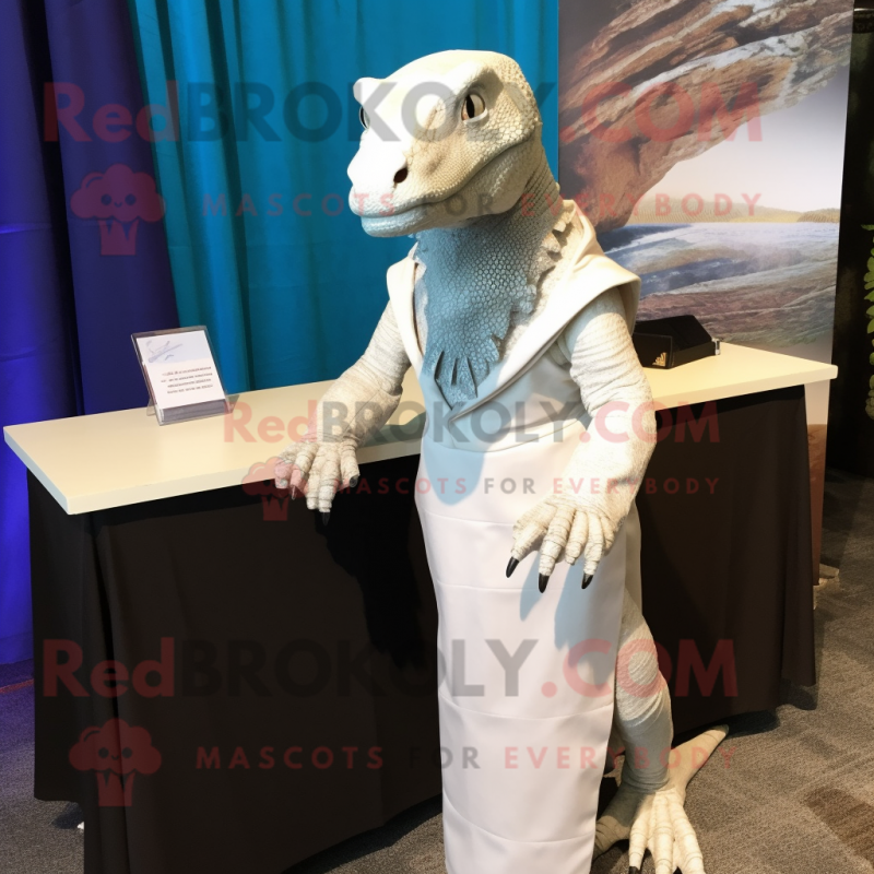 White Komodo Dragon mascot costume character dressed with Wrap Dress ...