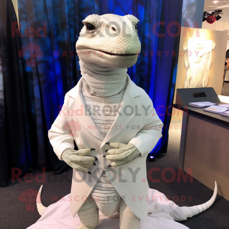 White Komodo Dragon mascot costume character dressed with Wrap Dress ...