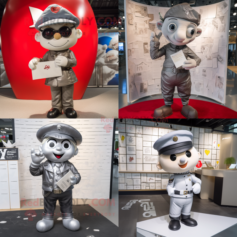 Silver Love Letter mascot costume character dressed with a Leather ...