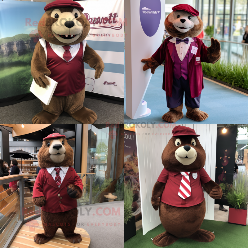 Maroon Beaver mascot costume character dressed with a Mini Dress and ...