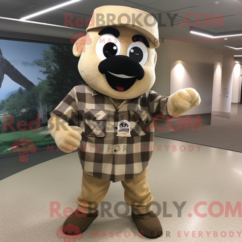 Tan American Soldier mascot costume character dressed with a Flannel ...