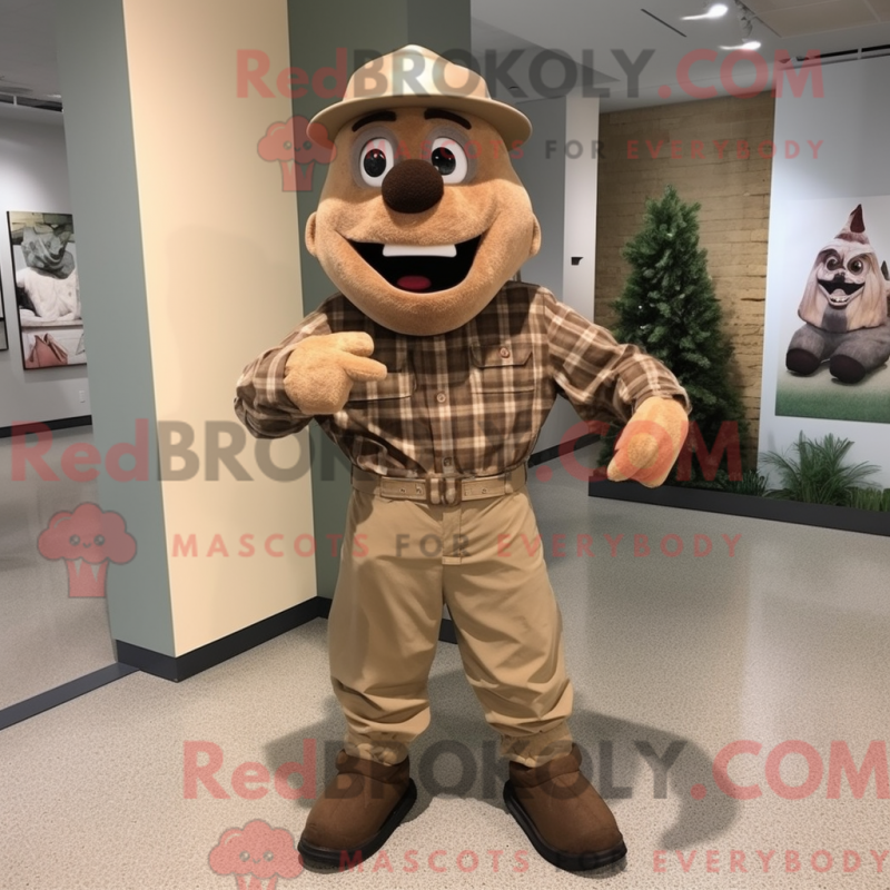 Tan American Soldier mascot costume character dressed with a Flannel ...
