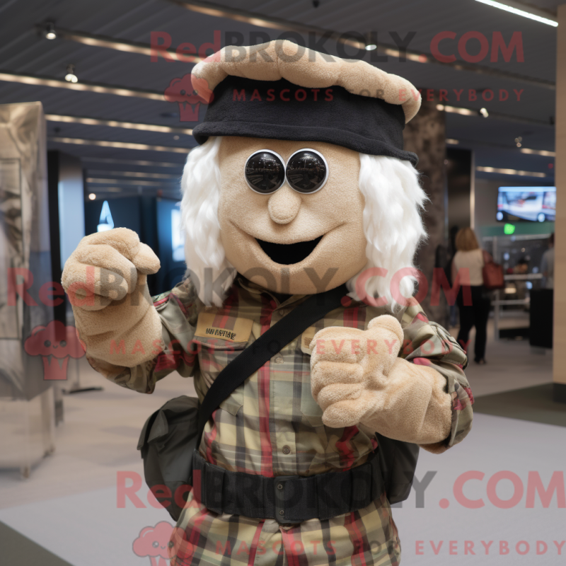 Tan American Soldier mascot costume character dressed with a Flannel ...