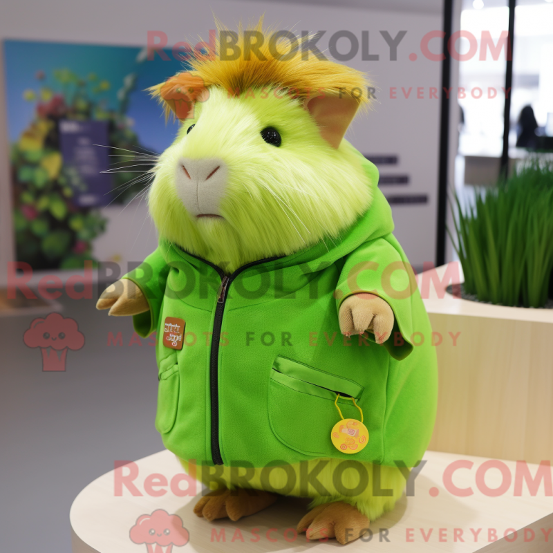 Lime Green Guinea Pig mascot costume character dressed with a Cardigan ...