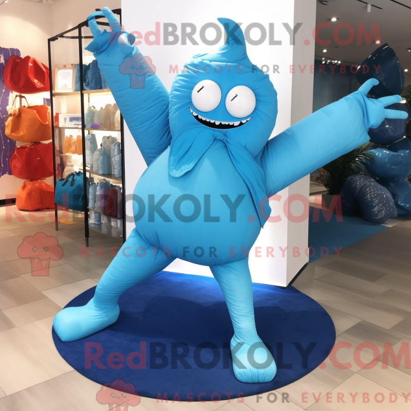 Sky Blue Contortionist mascot costume character dressed with a Swimwear ...