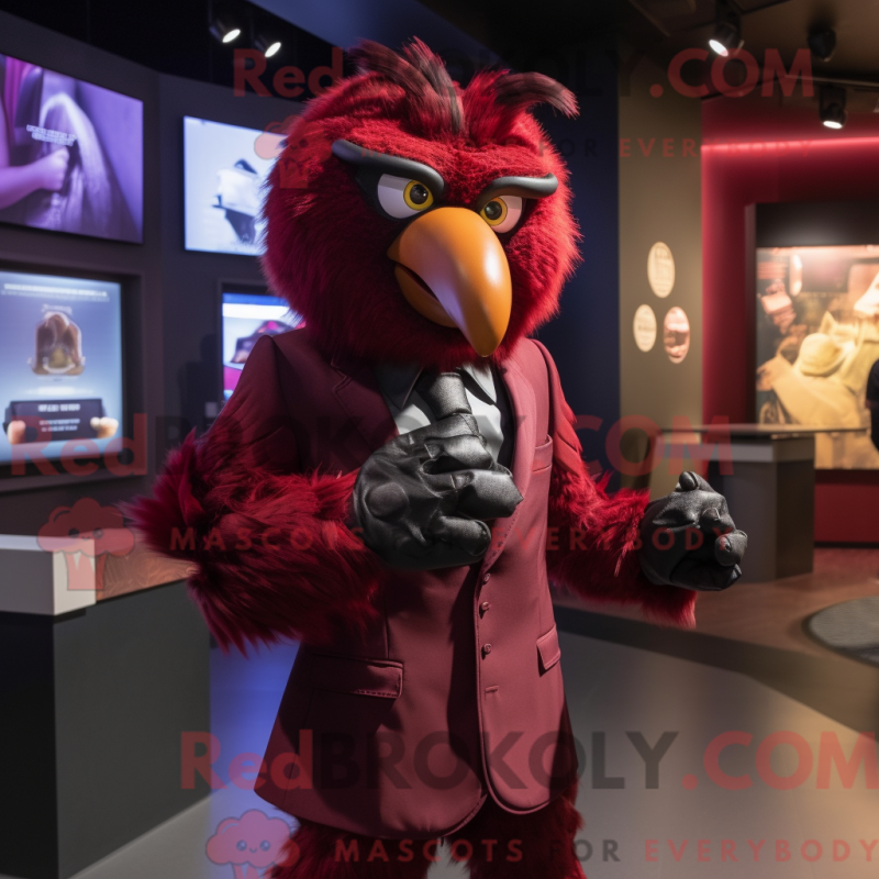 Maroon Crow mascot costume character dressed with a Suit Jacket and ...