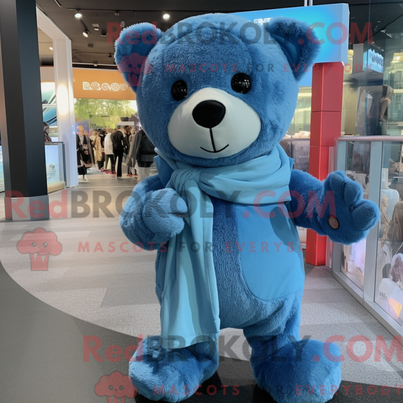 Blue Teddy Bear mascot costume character dressed with a Overalls and ...