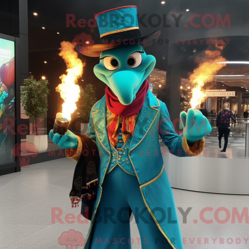 Turquoise Fire Eater mascot costume character dressed with a Blazer and ...