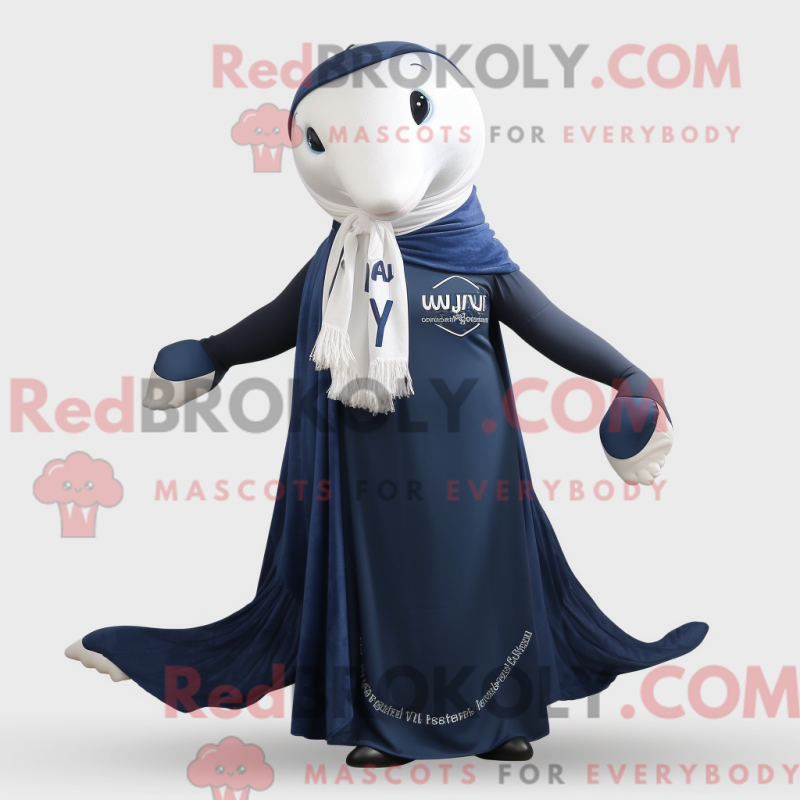 Navy Humpback Whale mascot costume character dressed with a Maxi Dress ...