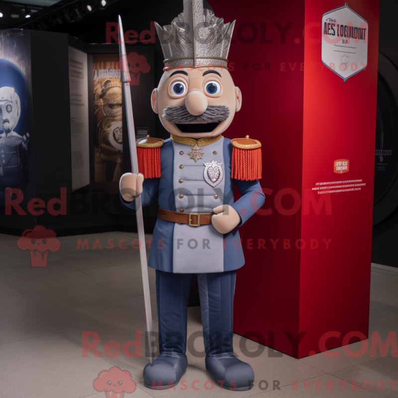 Silver British Royal Guard mascot costume character dressed with a ...