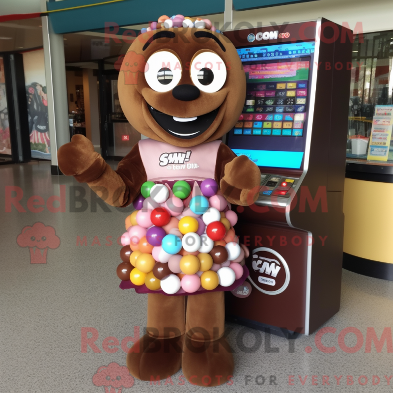 Brown Gumball Machine mascot costume character dressed with a Midi ...