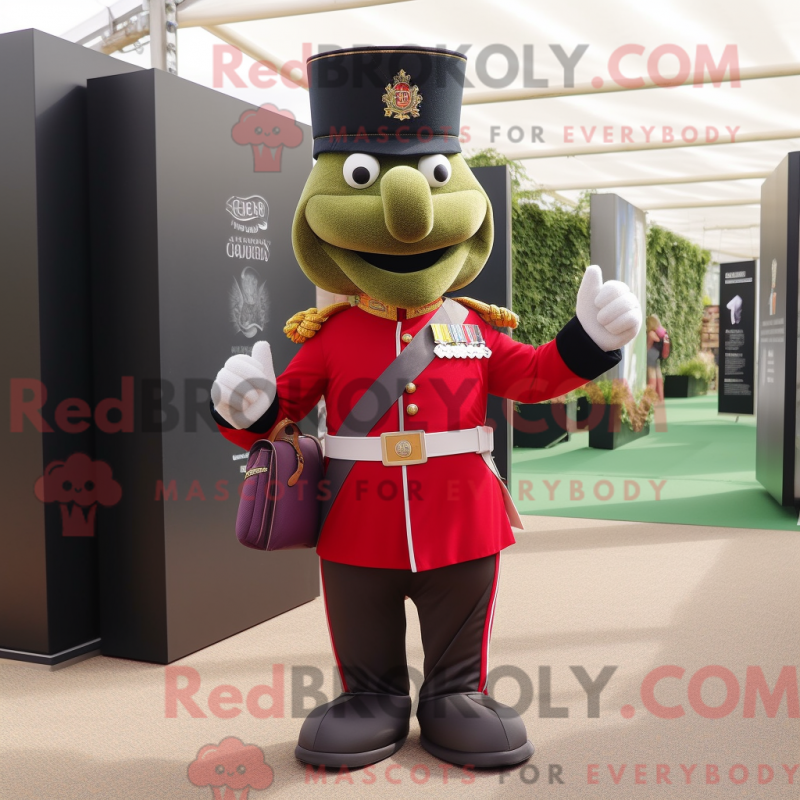 Olive British Royal Guard mascot costume character dressed with a ...