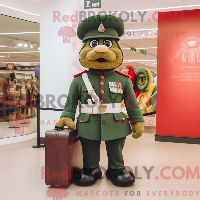 Olive British Royal Guard mascot costume character dressed with a ...