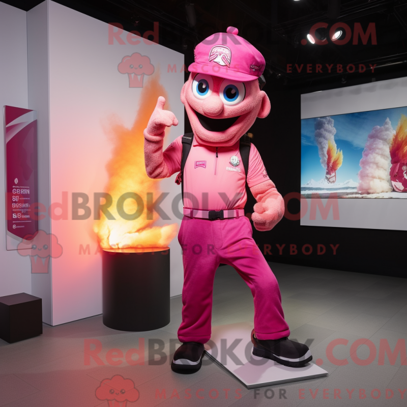 Pink Fire Eater mascot costume character dressed with a Polo Shirt and ...