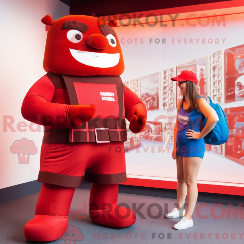 Red Chocolate Bar mascot costume character dressed with a One-Piece ...