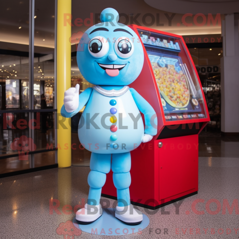 Sky Blue Gumball Machine mascot costume character dressed with a ...