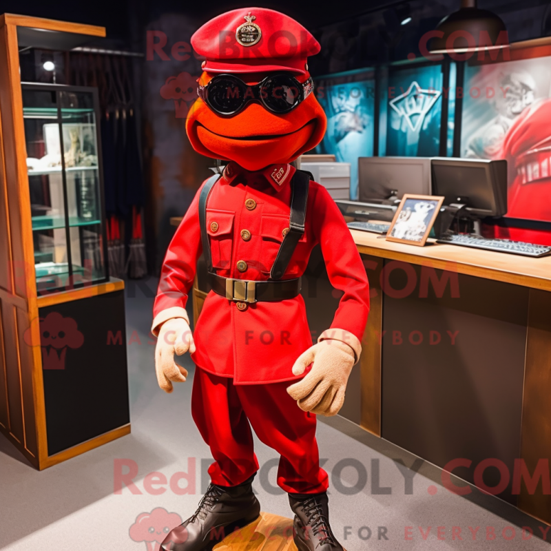 Red Marine Recon mascot costume character dressed with a Skirt and Tie ...